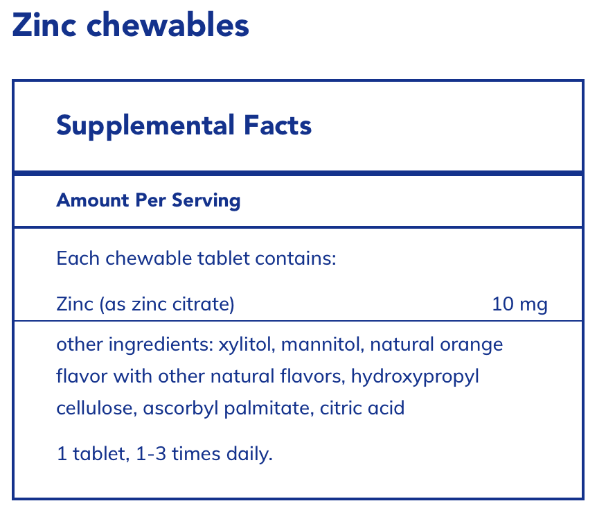 Zinc Chewables, 100 tablets, Pure Encapsulations – LIVEDNutrition